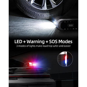 ShockFlo Tire Inflator Portable Air Compressor 12v DC Ultra Fast Air Pump for Car Tires- 150PSI Car Tire Air Pump Digital Pressure & Pre-set Gauge with Emergency LED Light