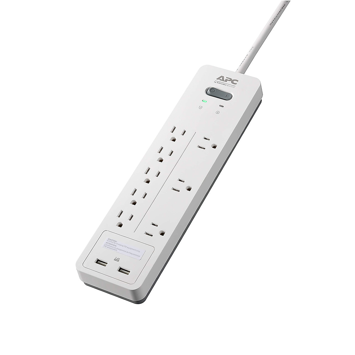 APC Surge Protector, White Power Strip PH8W, 2160 Joules, Flat Plug, 8 Outlet Power Strip