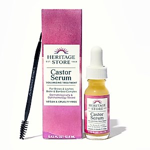 Heritage Store Castor Serum Volumizing Treatment for Fuller, Longer Looking Lashes & Bold Brows, With Organic Castor Oil, Black Castor Oil, Biotin & Our Keratin Supporting Hair Complex, Vegan, 0.42 oz