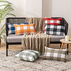 MIULEE Plaids Pillow Covers Checkered Throw Pillow Covers Outdoor Waterproof Decorative Pillowcases Set of 2 for Sofa Couch Living Room Patio Garden 12x20 Inch, Brown and White
