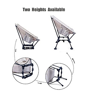 iClimb Two-Heights Light Compact Comfortable Camping Folding Beach Chair with Anti-Sinking Large Feet and Carry Bag (Beige)