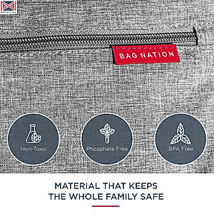 Bag Nation Universal Stroller Organizer Caddy Featuring Cup Holders, Large Main Pocket Compatible with Uppababy, Baby Jogger, Britax, Bugaboo, BOB, Umbrella and Pet Stroller - Grey