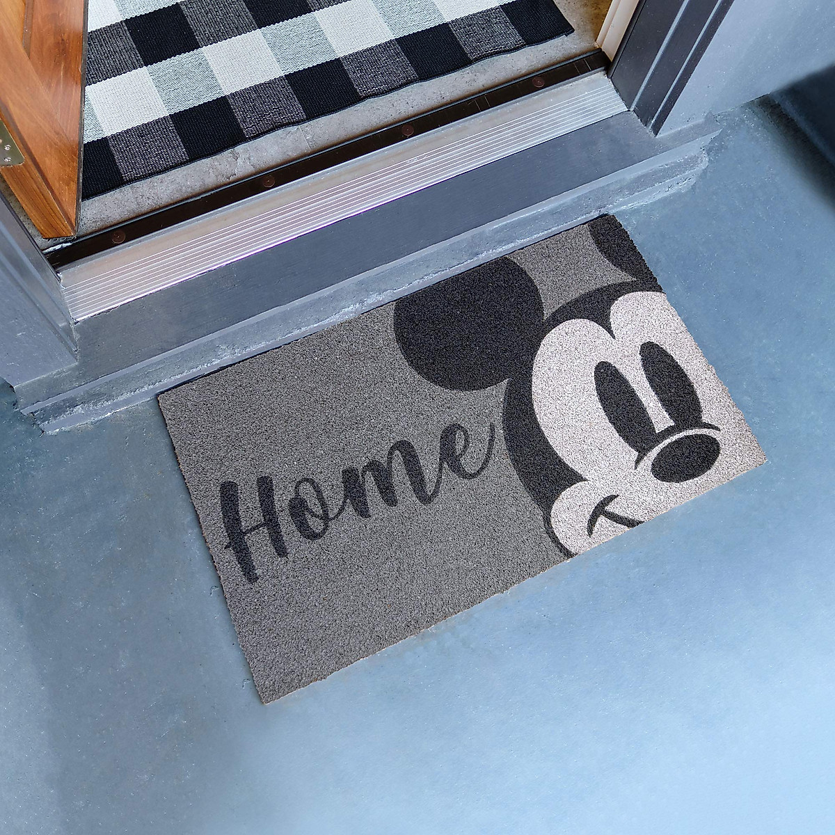 Gertmenian Mickey Mouse Coir Front Door Mat (2-Pack) for Home Entrance Retro Welcome Mat Disney Home Decor 20" x 34" Each, Orange Gray Welcome Home, 47318