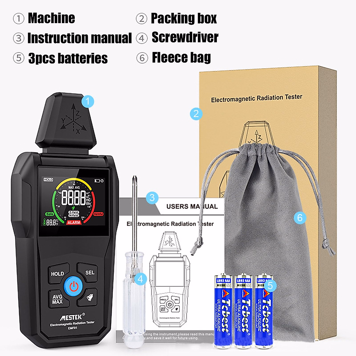 Sutlumisi EMF Meter - Digital Electromagnetic Field Radiation Detector, Hand-Held Digital Digital LCD EMF Detector, Great Tester for Home EMF Inspections, Office, Outdoor, Ghost Hunting