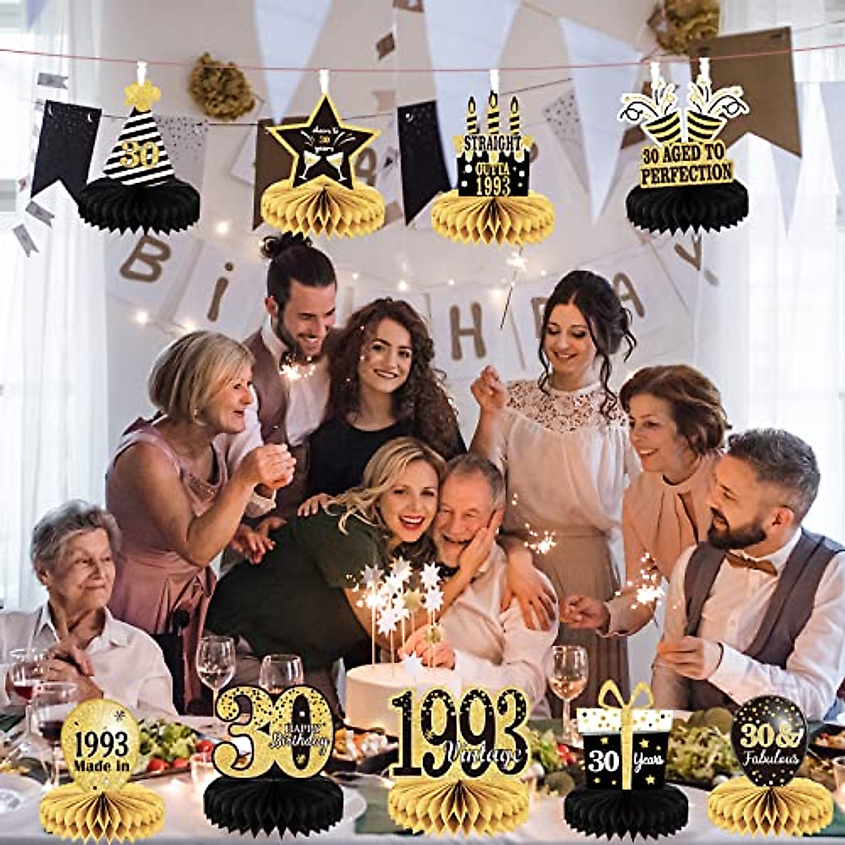 9PCS 30th Birthday Decorations - Vintage Honeycomb Centerpieces