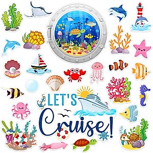 27PCS Cruise Door Decorations Magnetic, Ocean Sea Animal Cruise Magnets for Door Decoration Summer Cruise Cabin Door Magnet Stickers for Carnival Cruise Refrigerator Car Door