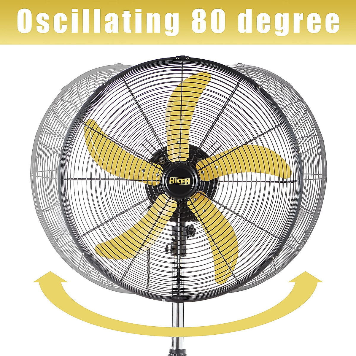 HiCFM 5000 CFM 20 inch High Velocity Pedestal Oscillating Fan with Powerful 1/5 Motor, 9ft Power Cord, Oscillation, Metal Body with Wheels for Garage, Commercial or Industrial - UL Safety Listed