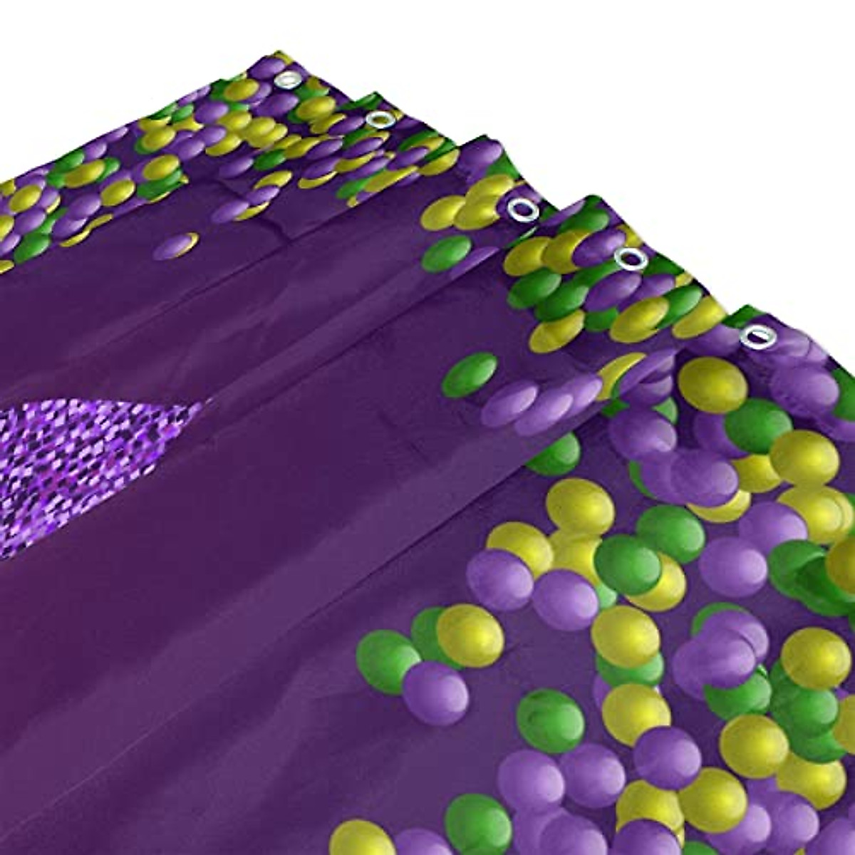 xigua Mardi Gras Bath Curtain Rugs Sets 2 Pcs,Mardi Gras Lily and Shimmer Beads Bathroom Theme Set with Shower Curtain and Non-Slip Carpet -12 Hooks-60X72in