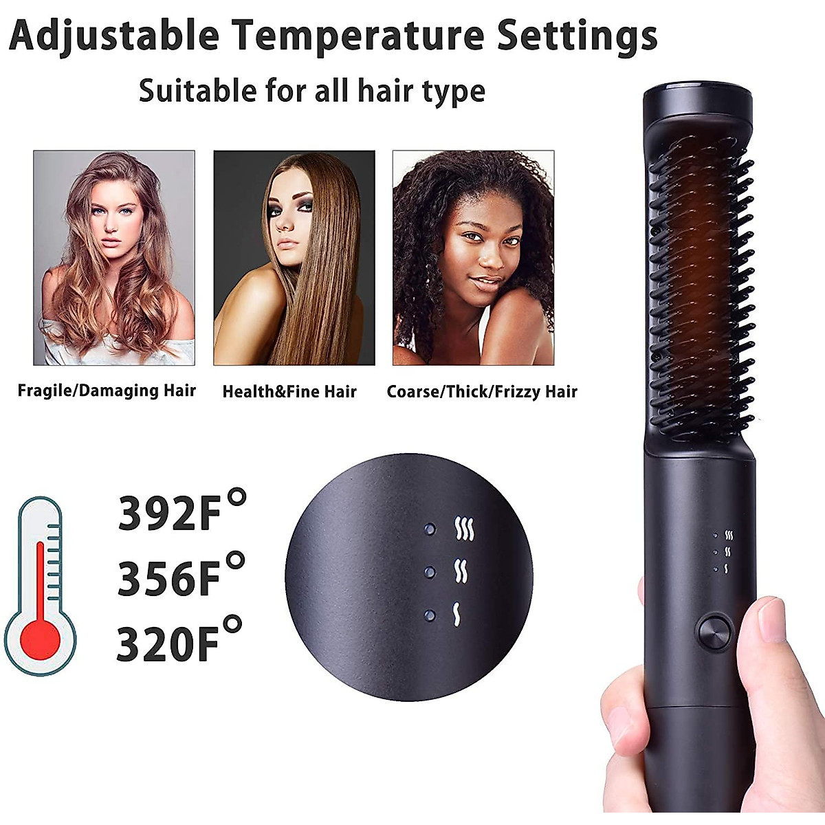 Hair Straightener Brush,Ocaliss Heated Ionic Hair Straightening Brush Flat Iron for Smooth Frizz-Free Silky Hair with 20S Fast Heating, 3 Temp Settings, Anti-Scald Hot Brush for Styling