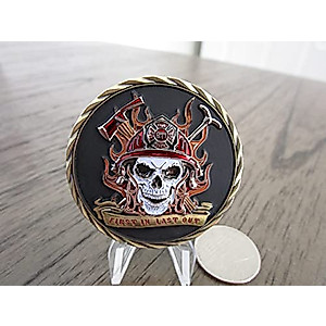 Firefighter Fireman First Responder First in Last Out 911 Skull Challenge Coin