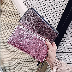 FuSi Women Sequined Wallet Casual 2-Fold Long Coin Purse (Pink), FSUS0073