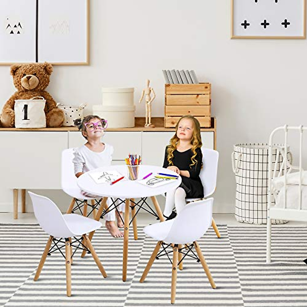 HAPPYGRILL 5-Pieces Kids Table Chairs Set Modern Style Toddler Children Dining Gaming Table Set