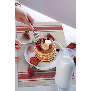 Vinjiasin Placemats Set of 4 Vinyl Woven Red Stripes Table Mats Washable Heat Resistant Sturdy Easy to Clean Kitchen for Dining Table Indoor Outdoor Christmas Decorations