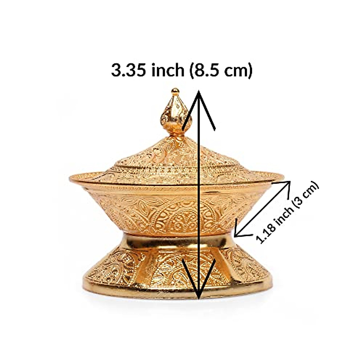 Alisveristime Traditional Ottoman Turkish Handmade Zamac Sugar Bowl with Lid (Diameter 3.34", Length 3.54"), Intricate Motifs, Ideal for Coffee and Tea Serving (Gold)