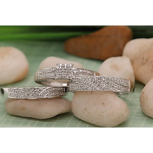 Dazzlingrock Collection 0.42 Carat (ctw) Round White Diamond Men & Women's Engagement Ring Trio Bridal Set, Sterling Silver