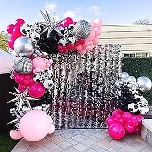 Western Cowgirl Balloon Garland Decorations, 98pcs Hot Pink Rose Red Silver Star Cow Balloon Arch with 4D Disco Ball for Bachelorette Party, 80s 90s Disco Party Birthday Baby Shower Decor