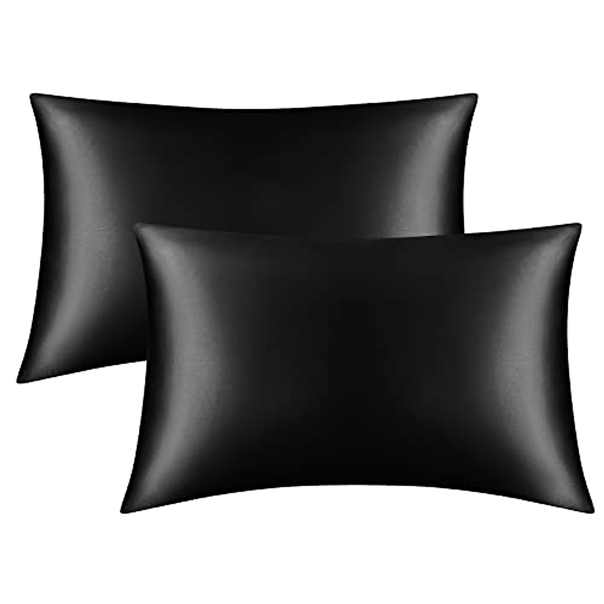 Satin Pillowcase for Hair and Skin, Set of 2 Black Silk Pillowcase Satin Pillowcase with Envelope Closure(Black,20x30 inches)