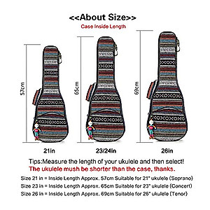 HOT SEAL® 10MM Adjustable & Comfortable Durable Ethnic Ukulele Case Bag Bohemia style (21in, Bohemia NO.3)