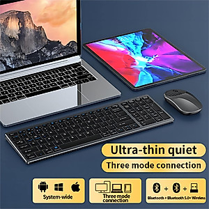 Wireless Keyboard and Mouse Combo, Bluetooth Keyboard and Mouse Rechargeable, Ultra Thin Compact Full-Size Keyboard for PC Desktop and Windows, Mac, iOS,Chrome OS, and Android Devices