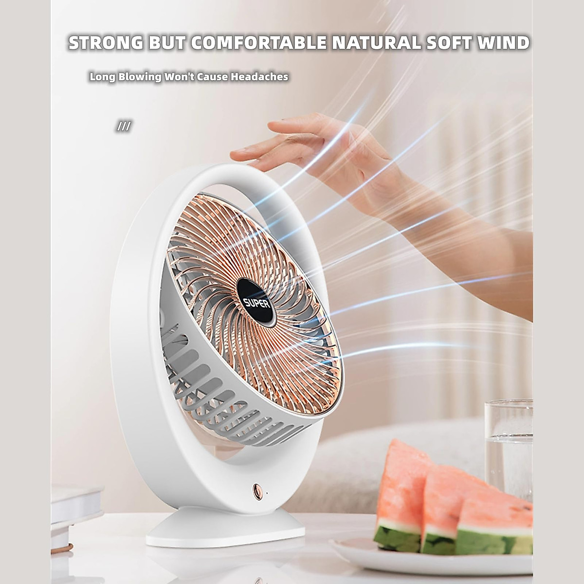 Chchmu USB Desk Fan 8in Desktop Table Fans Personal Quiet Fan with Strong Airflow Portable & Suspensable Cooling Fan with Head Adjustable for Home Bedroom Office Table & Desktop, Gold