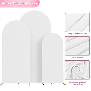 Wokceer Set of 3 Wedding Arch Cover Spandex Fitted Wedding Arch Stand Covers for Round Top Chiara Arch Backdrop Stands Cover for Birthday Party Ceremony Banquet Decoration 4ft,5ft,6ft White