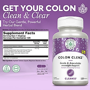 Natural Balance Colon Clenz | Herbal Colon Cleanse, Detox Cleanse, and Digestive Health Supplement - Gentle and Dependable Overnight Formula - 60-Day Guarantee (120 Servings, 120 VegCaps)