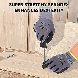 JKSafety Sandy MicroFoam Nitrile Safety Work Gloves with Touch Screen capability 6 Pairs Lightweight Work Utility Gloves EN388 Non-Slip Grips Nylon Spandex material Charcoal Gray (G229-CGrey6 L)