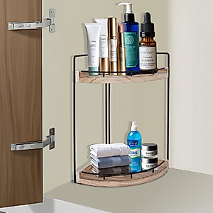 JOCHER 2-Tier Bathroom Counter Organizer,Vanity Counter Corner Shelf, Skincare, Wood Countertop Bathroom Storage and Organization for Kitchen (Brown)