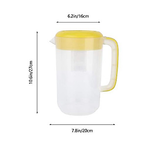 Housoutil Plastic Large Water Pitcher with Lid, 1 Gallon/ 4L Carafes Drinks Water Jug, Shatterproof Straining Pitcher Round Lid for Hot/ Cold Lemonade Juice Beverage Ice Tea Kettle ( Yellow )