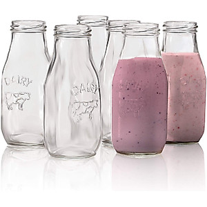 Circleware Dairy Milk Glass Bottles, 10.5 oz, Clear