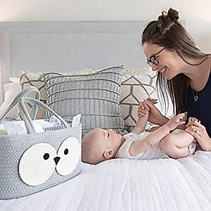 Nena & Nene Diaper Caddy Organizer Baby - 100% Cotton Rope Canvas - Owl Design for Changing Table, Portable Toy Storage, Nursery Decor for Boy and Girl