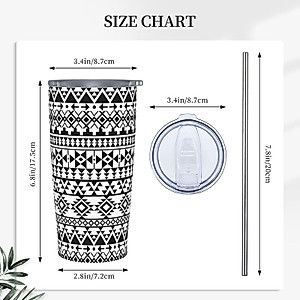 JASROTAO Black Navajo Print Tumbler,Geometric print 20oz Stainless Steel Insulated Travel Tumbler,Travel Coffee Mug with Lid and Straw Water Bottle Drink Tumbler Cups Gifts for Women Men Lovers