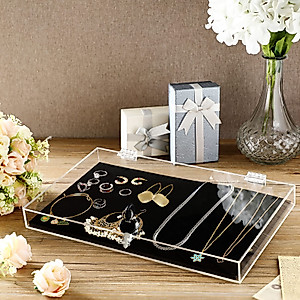 Weysat Acrylic Locking Display Case for Jewelry, Clear Rectangular Display Box Security Showcase Safe Box with Lock and Key Black Padding for Jewelry Selling Collector Watches Knives