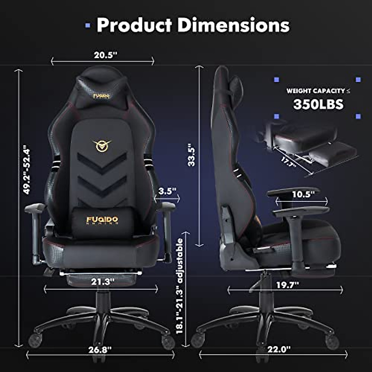 Big and Tall Gaming Chair with Footrest 350lbs-Racing Style Computer Gamer Chair, Ergonomic High Back PC Chair with Wide Seat, Reclining Back, 3D Armrest, Headrest and Lumbar Support for Adult-Black