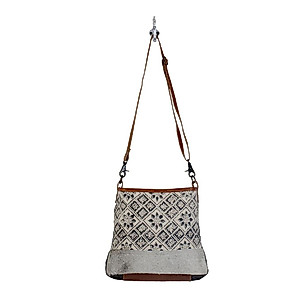Myra Bag Tessellated Shoulder Bag Upcycled Cotton & Cowhide Leather S-2861