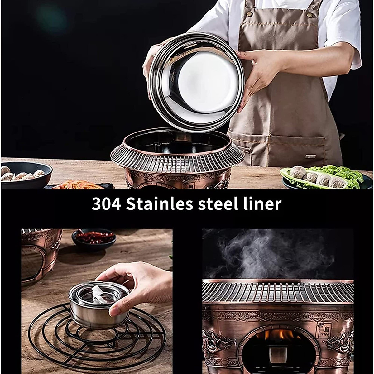YIEOTM Round Chafer and Buffet Warmer Set, Stainless Steel Retro Chafing Dish with Fuel Holders and Lid for Wedding, Parties, Banquet/Copper