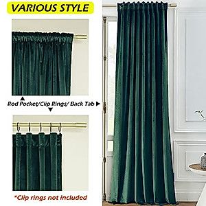 Timeper Green Blackout Velvet Curtains 96 inches Vintage Style Dark Green Velvet Drapes Light Blocking Thermal Insulated for Bedroom, Office, W52 x L96, 2 Panels, Back Tab Design