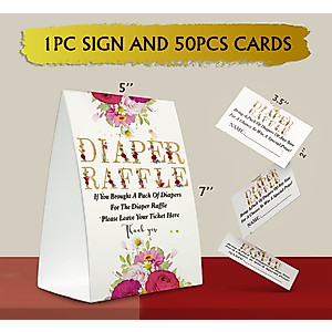 Diaper Raffle Sign,Diaper Raffle Baby Shower Game Kit (1 Standing Sign + 50 Guessing Cards),Baby Showers Decorations,Card for Baby Shower Game to Bring a Pack of Diapers-XN17
