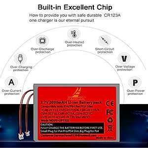 FARSAIL Rechargeable Batteries for PS4 Controller, 1-Pack 2000mAh LIP1522 PS4 Battery Replacement with Big and Small Plug for Playstation 4 PS4 Dualshock 4 Wireless Controller