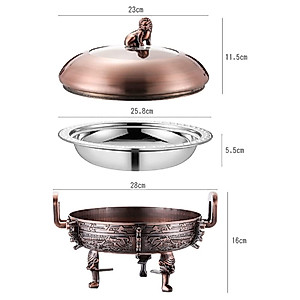 ENPAP Chafing Dish Buffet Set, Round Chafer Buffet Servers and Warmers W/Food Pans, Aluminum Stand, Visible Pot Lid and Fuel Holders, Stainless Steel 28CM (Color : Red Copper)