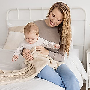 Natemia Knitted Baby Receiving Blanket, Ultra Soft Organic Cotton 30”x 40” Stroller and Nap Time Toddler Blanket