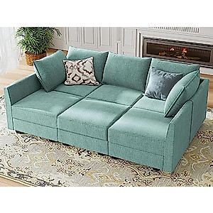 HONBAY Modular Sectional Sofa Sleeper Couch U Shaped Modular Couch with Storage Seats Full Size Modular Sofa Bed for Living Room, Aqua Blue