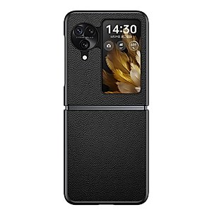 Genuine Leather Case for Oppo Find N3 Flip, Shockproof Flip Cover Cowhide Leather Hard PC Durable Folding Protective Case Cover for Oppo Find N3 Flip