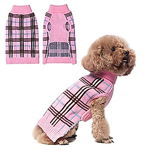 DILLYBUD Small Dog Sweaters, Dog Clothes Turtleneck Plaid Knitwear Pet Sweater Pullover for Puppy Doggie Cat Girls or Boys, Dog Apparel Coat for Fall Winter Cold Weather Indoor or Outdoor Size S,XS,M