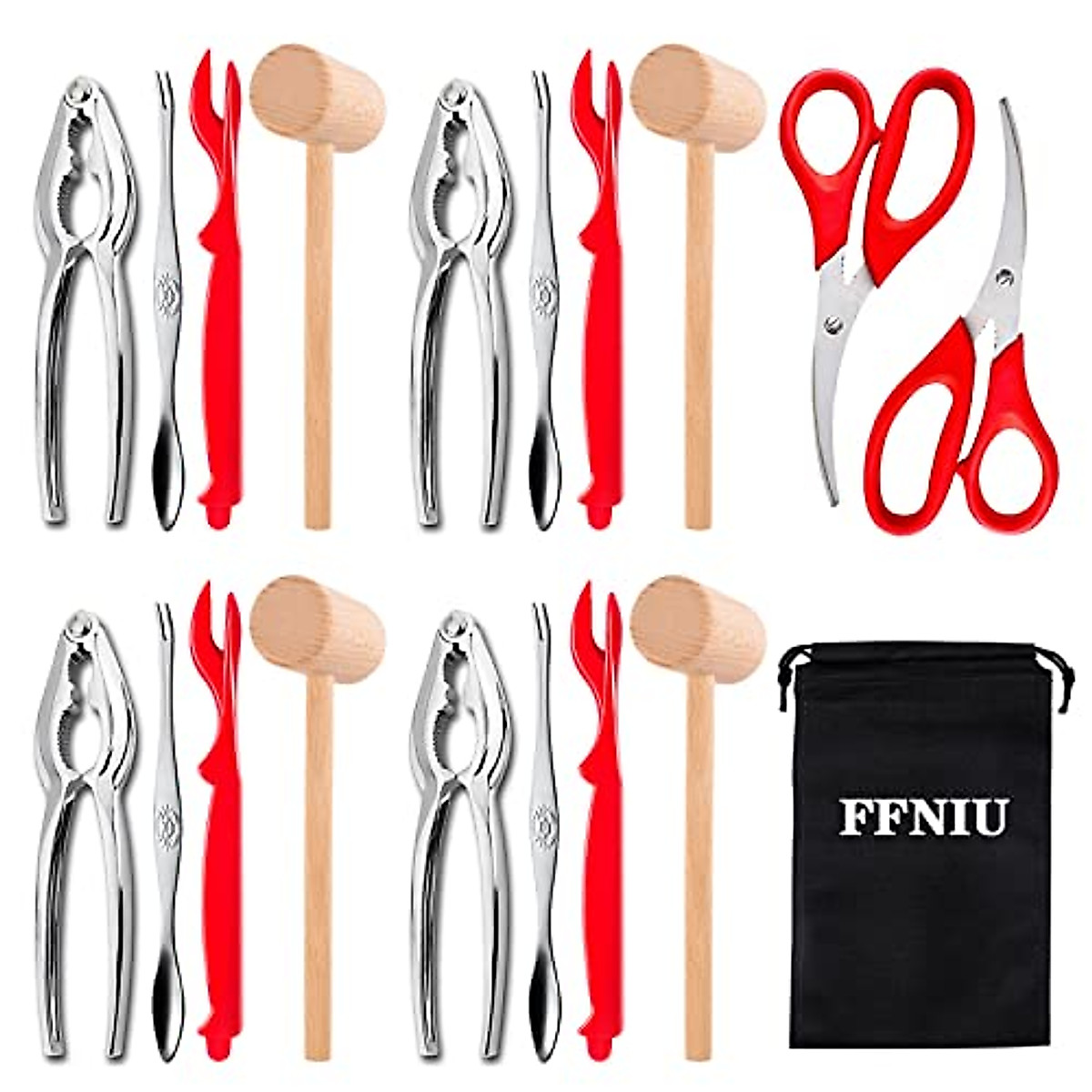 18 Pcs Seafood Tools Set including 8 Forks 4 Lobster Crackers Nut Cracker and 4 Lobster Crab Mallets 2 Seafood Scissors