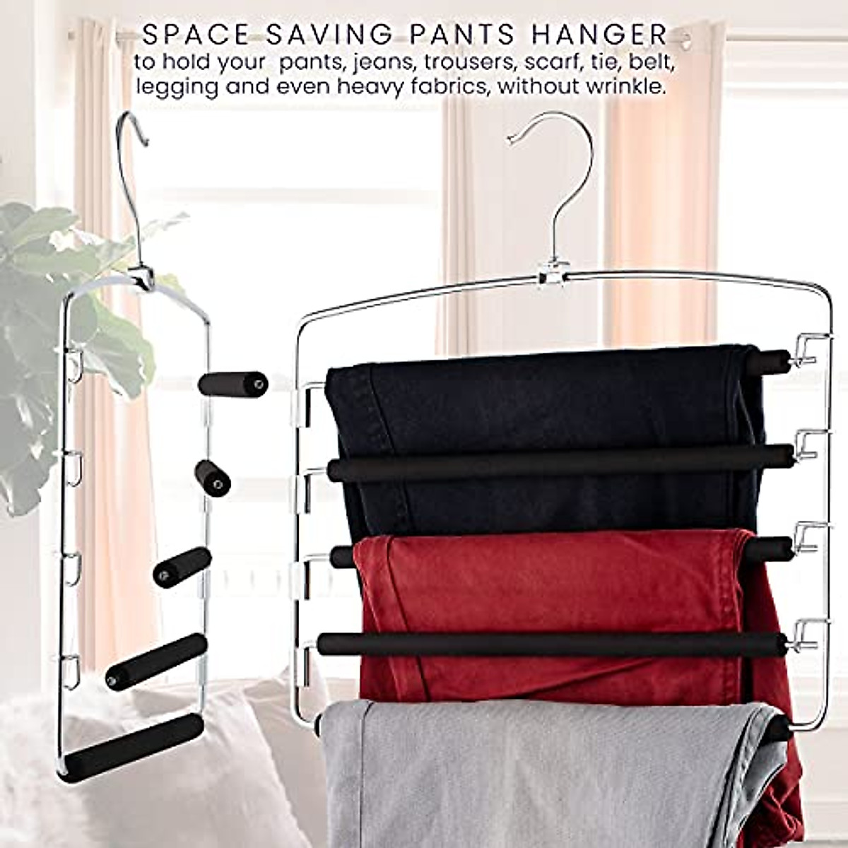 Generic, Space Saving Detachable Hangers, Multi-Layer Clothes & Pants Hangers, 6 in 1 Detachable Clothes Hanger & 5 Layers Swing Arm Pants Hangers, Set 2 Pack - YToTh