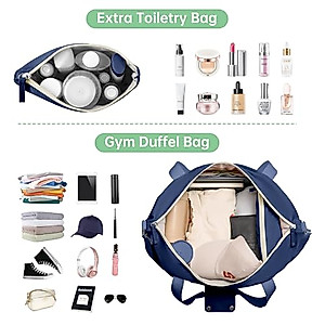 ETRONIK Gym Bag for Women, Travel Duffel Bag with USB Charging Port, Weekender Overnight Bag with Wet Pocket and Shoes Compartment for Women, Travel, Gym, Yoga (Dark Blue)