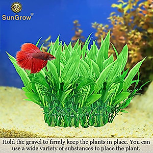 SunGrow Artificial Aquarium Plants for Aquatic Pets, Realistic Green Plants with Ceramic Base, Fish Tank Decorations & Home Decor, 10Pcs/Pack