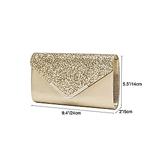 LAM GALLERY Sparkling Evening Clutch Handbag Bling Wedding Bride Purse Glitter Chain Shoulder Crossbody Bag - Gold