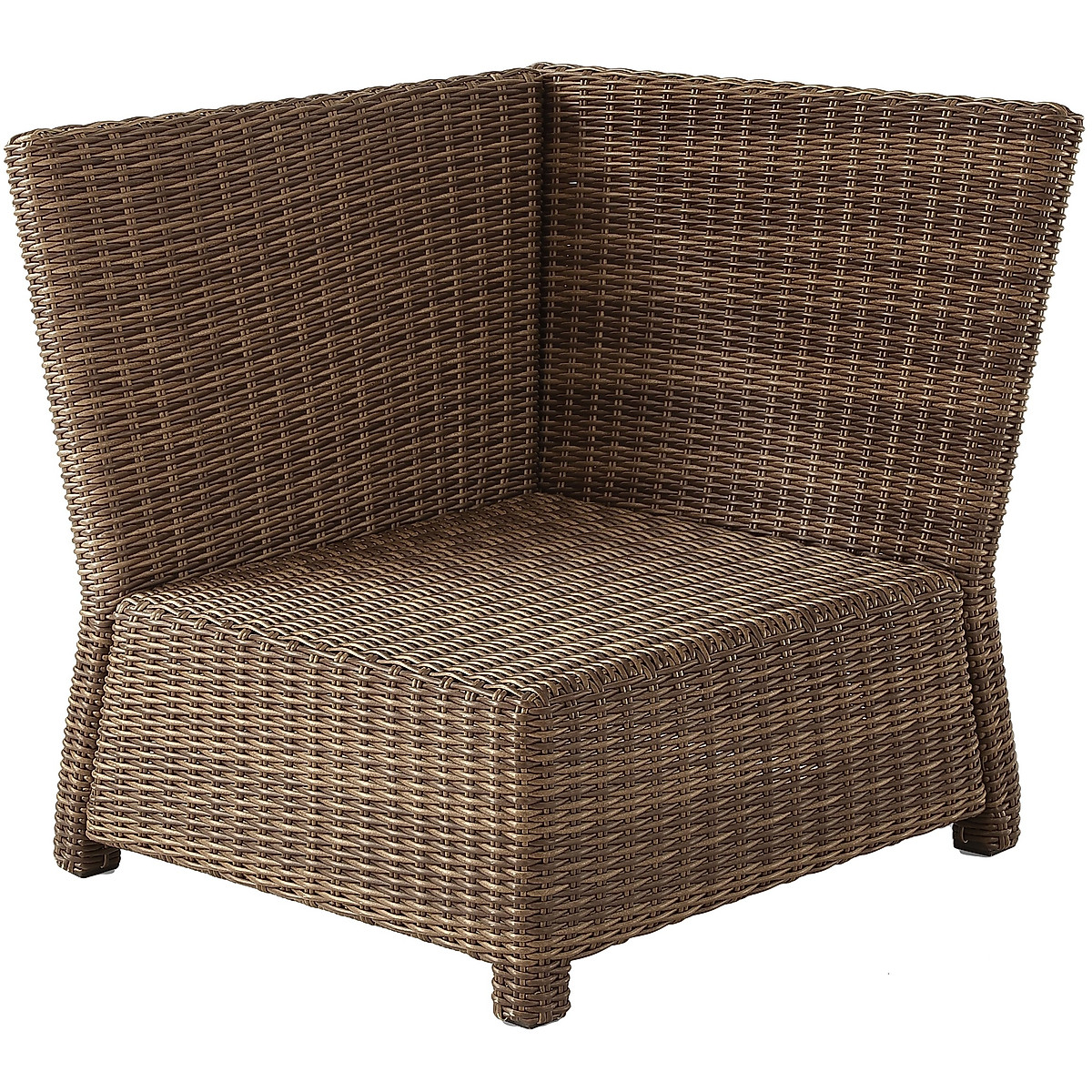 Crosley Furniture Bradenton Corner Outdoor Sectional Chair, Wicker Patio Chairs for Porch, Deck, Backyard, Brown with Navy Cushions